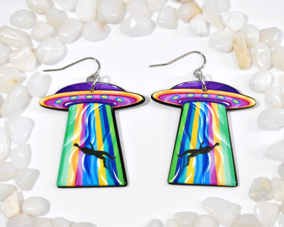 UFO Earrings, Alien Earrings, Colorful Alien Abduction Earrings, Alien ...
