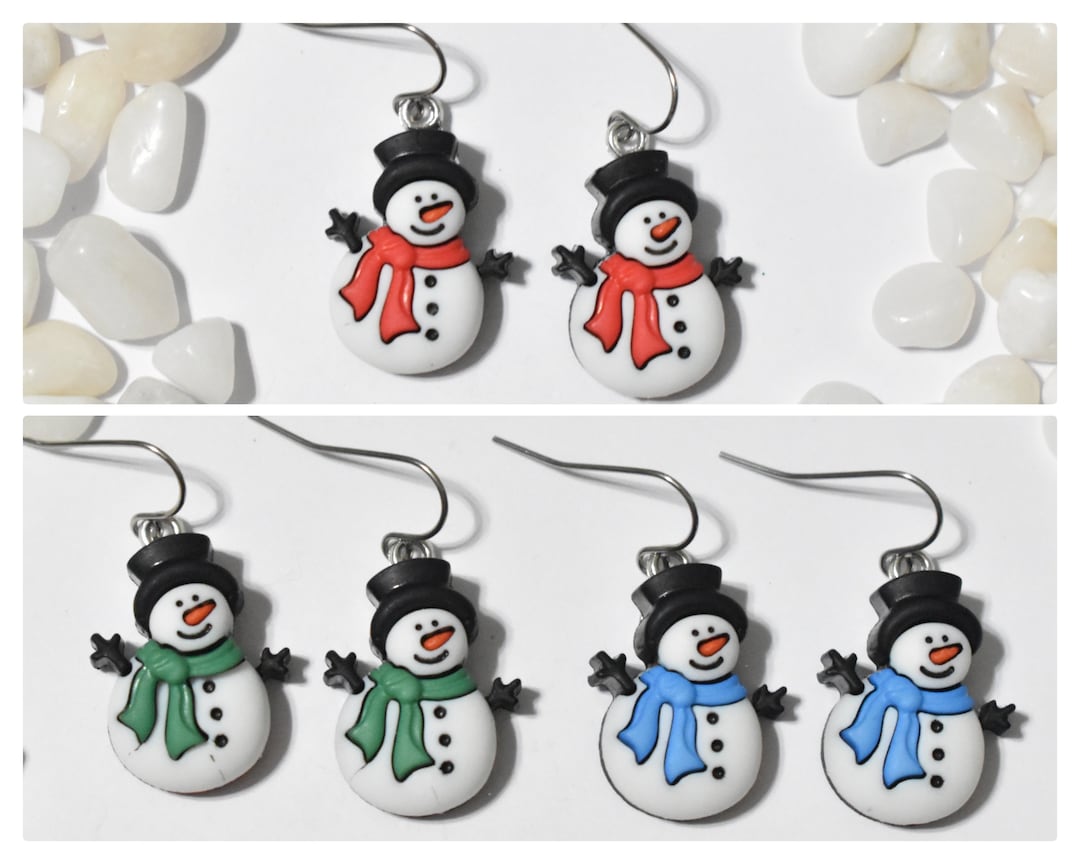 White Snowman Earrings, Snowman Jewelry, Christmas Earrings, Winter ...