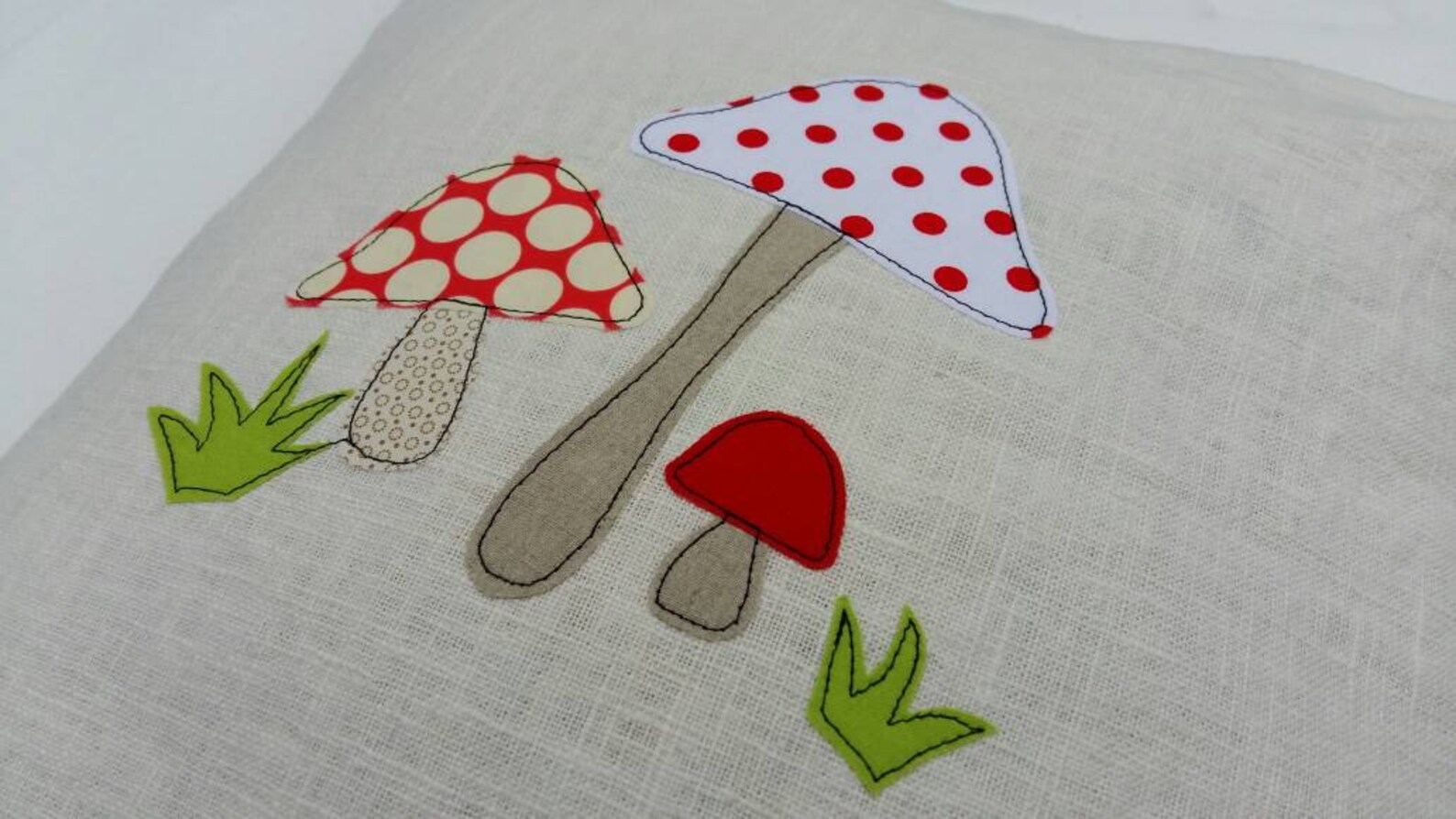 Toadstool Cushion Cover Mushrooms, Red and White, Free Motion Applique ...