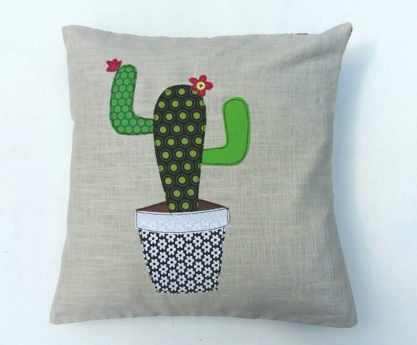 Cactus Cushion Cover, Decorative, Throw Cushion. Appliquéd Cotton on ...