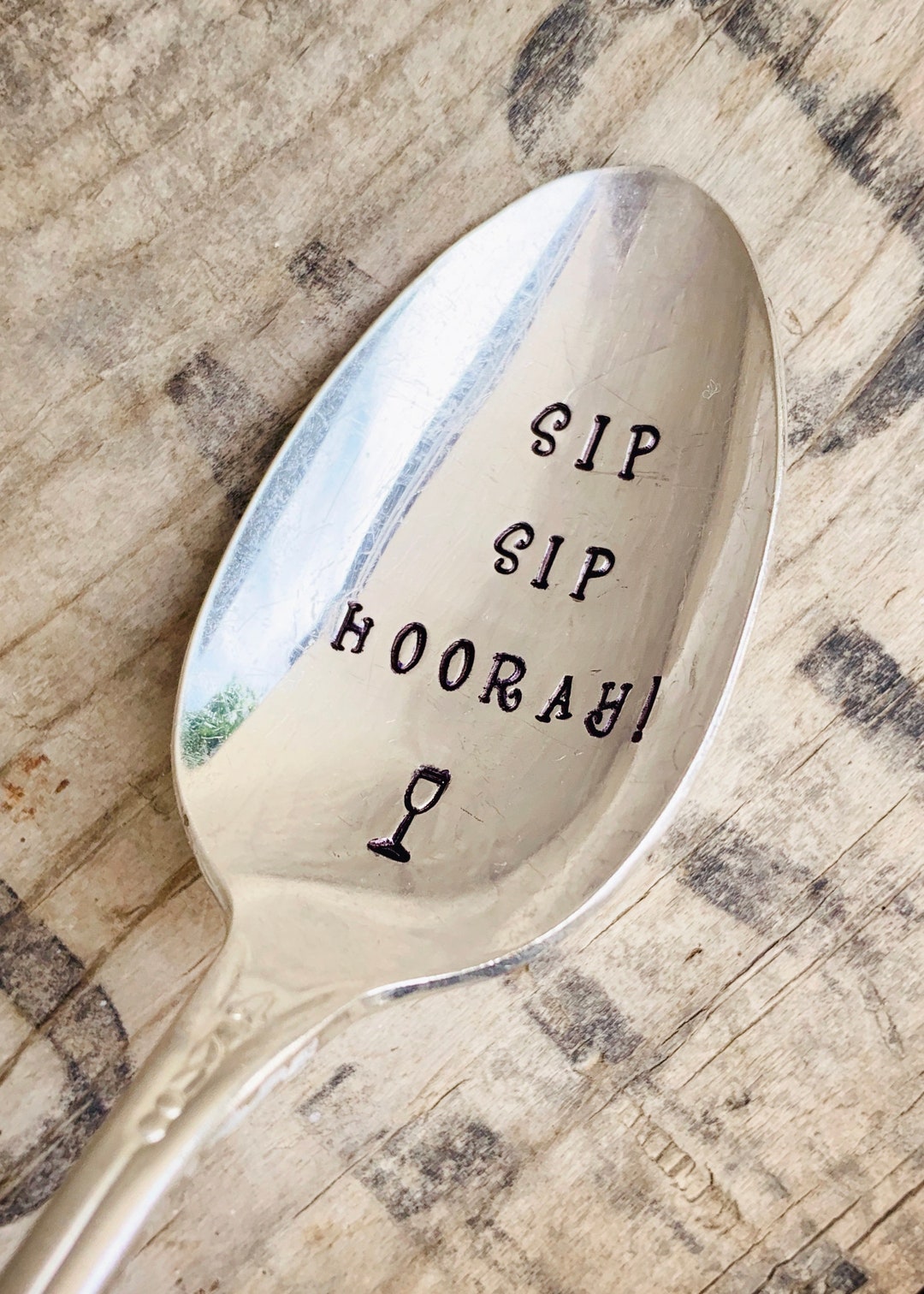 Sip Sip Hooray! - Upcycled Vintage Silverware Spoon Hand Stamped - Etsy