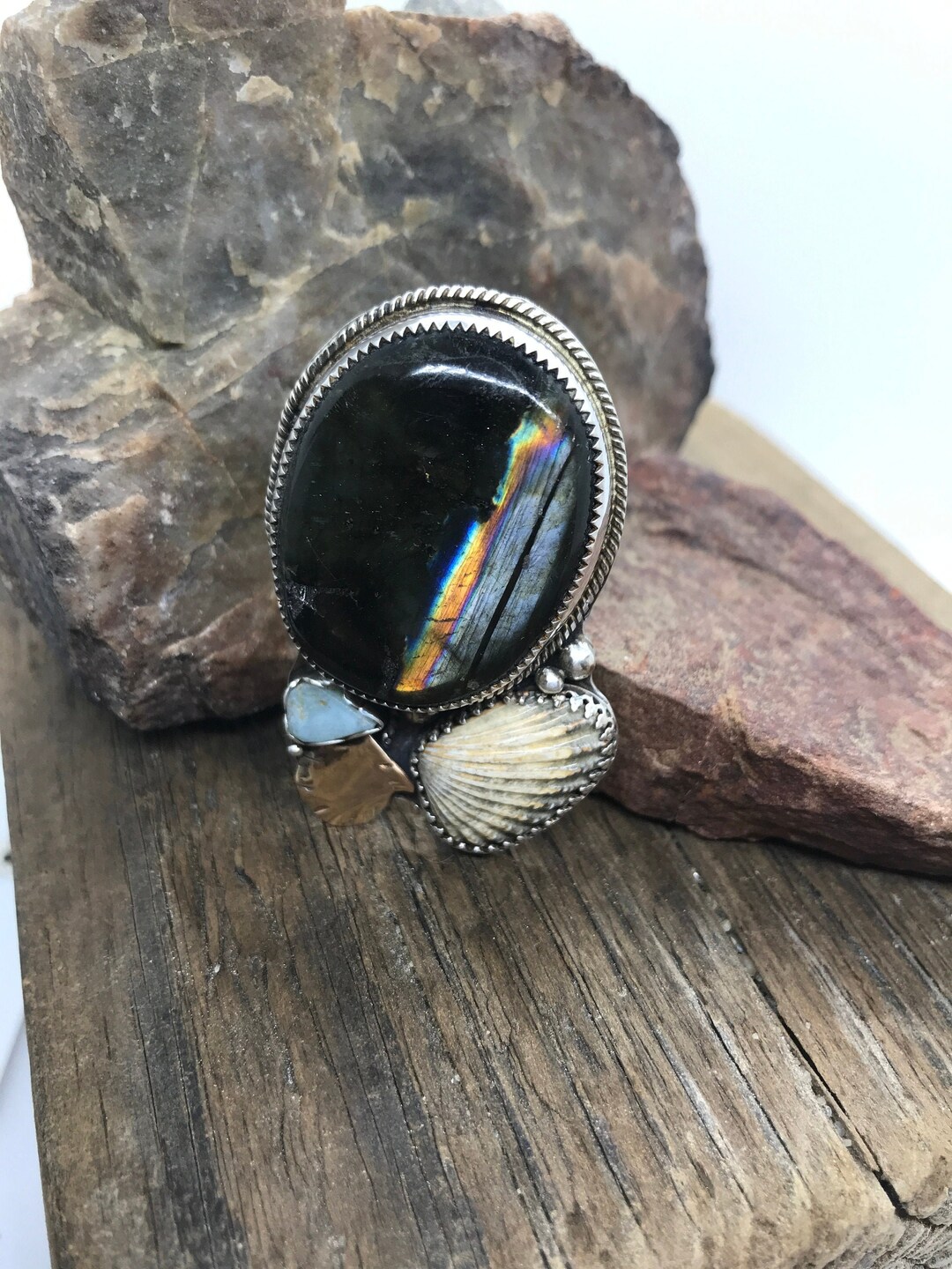Flashing Labradorite, Broad-ribbed Cardita Shell, Recycled Larimar ...
