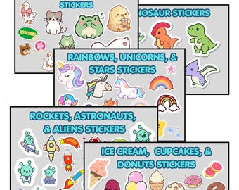 Kids Sticker Bundle | Kawaii Animals, Dinosaurs, Unicorns, Space ...