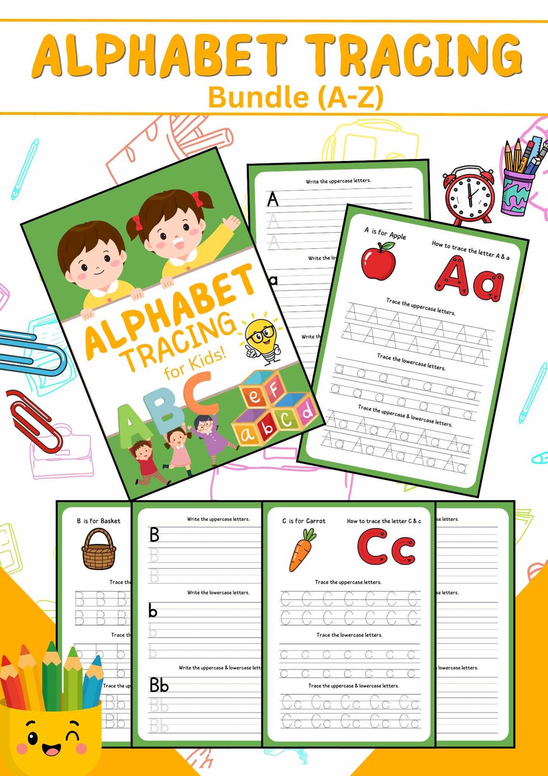 Alphabet Tracing Bundle for Kids | A-Z Learning, Fine Motor Skills ...