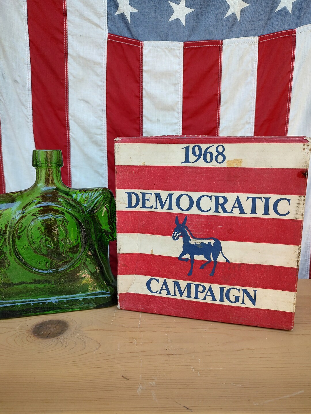 Vintage 1968 Democratic Campaign Bottle Abraham Lincoln Jefferson ...