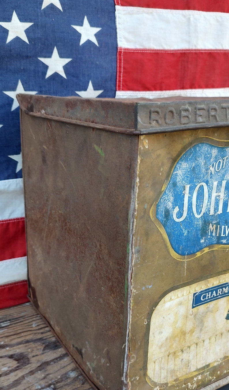 Vintage Johnston Milwaukee Charm Soda Tin Metal Advertising Box - Etsy Vintage Johnston Milwaukee Charm Soda Tin Metal Advertising Box - Etsy