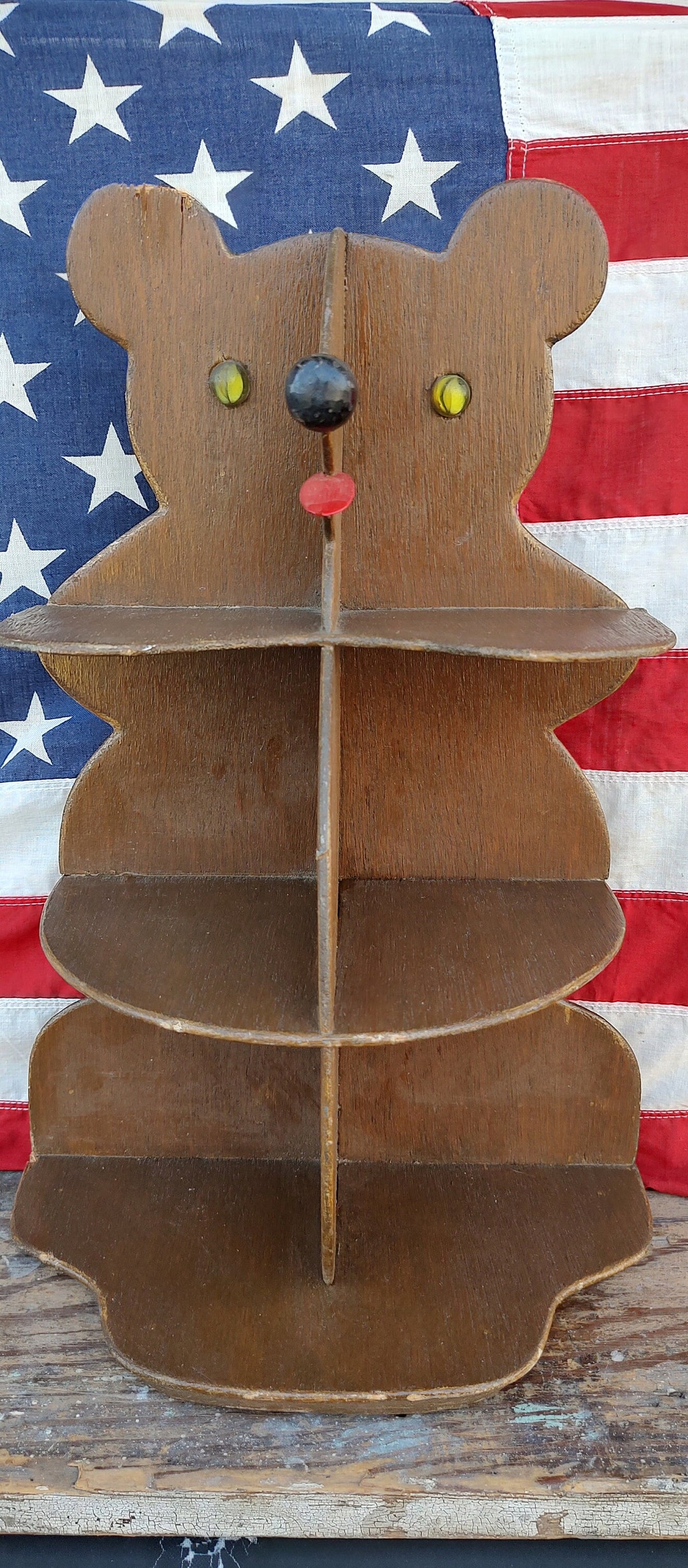 Vintage Wooden Marble Eye Brown Bear Display Shelf - Etsy