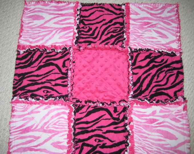 Pink Zebra Print Rag Quilt / Mini Rag Quilt/ Lovey / Security Blanket ...