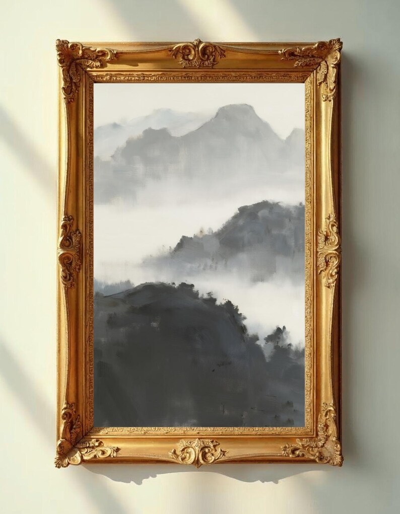 Misty Mountain Landscape Printable, Neutral Zen Japandi Wall Art ...