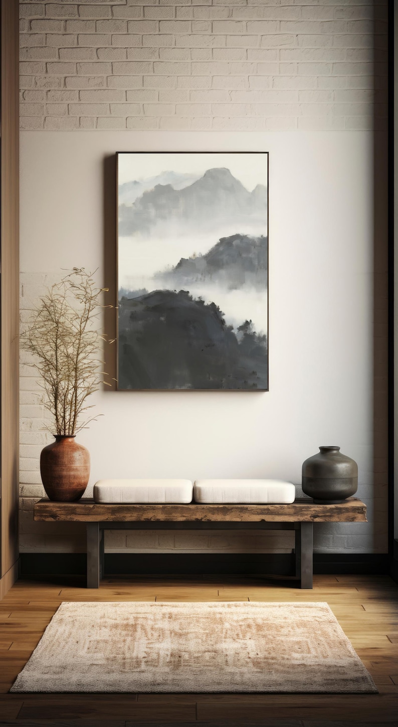 Misty Mountain Landscape Printable, Neutral Zen Japandi Wall Art ...