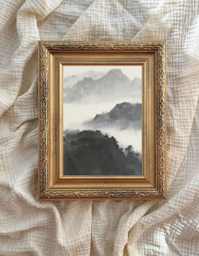 Misty Mountain Landscape Printable, Neutral Zen Japandi Wall Art ...