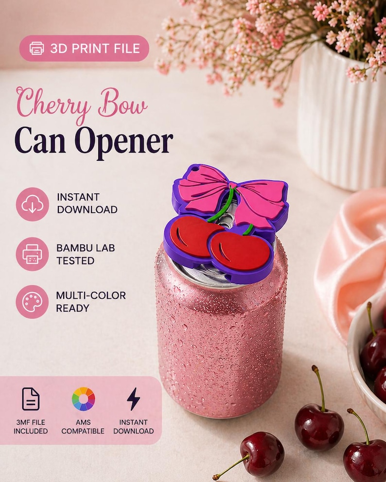 Cherry Bow Can Opener Keychain– 3D Print Digital File - Etsy