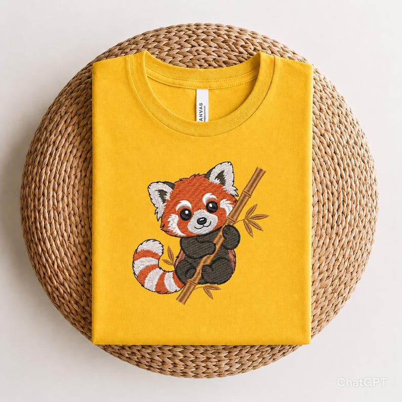 Red Panda Bamboo Embroidery Design | Machine Stitch Files (instant ...