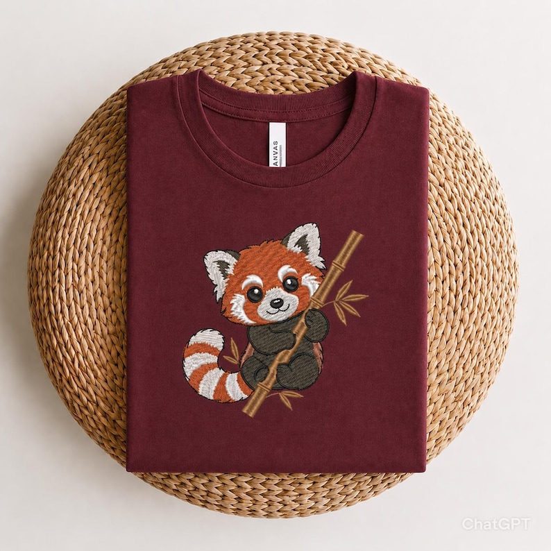 Red Panda Bamboo Embroidery Design | Machine Stitch Files (instant ...