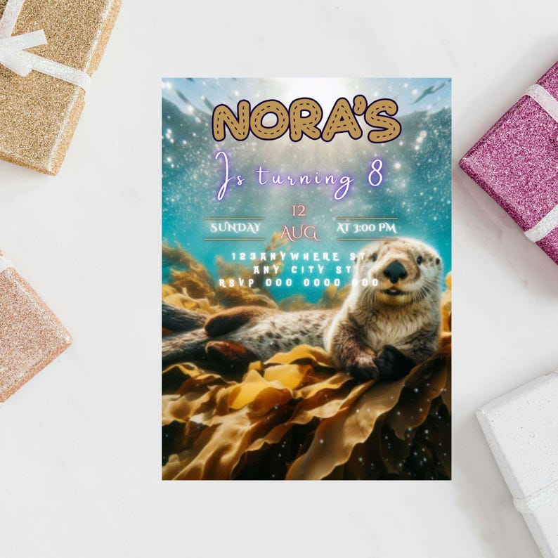 Otter Birthday Invitation, Boy's First Birthday Party Invite (digital ...