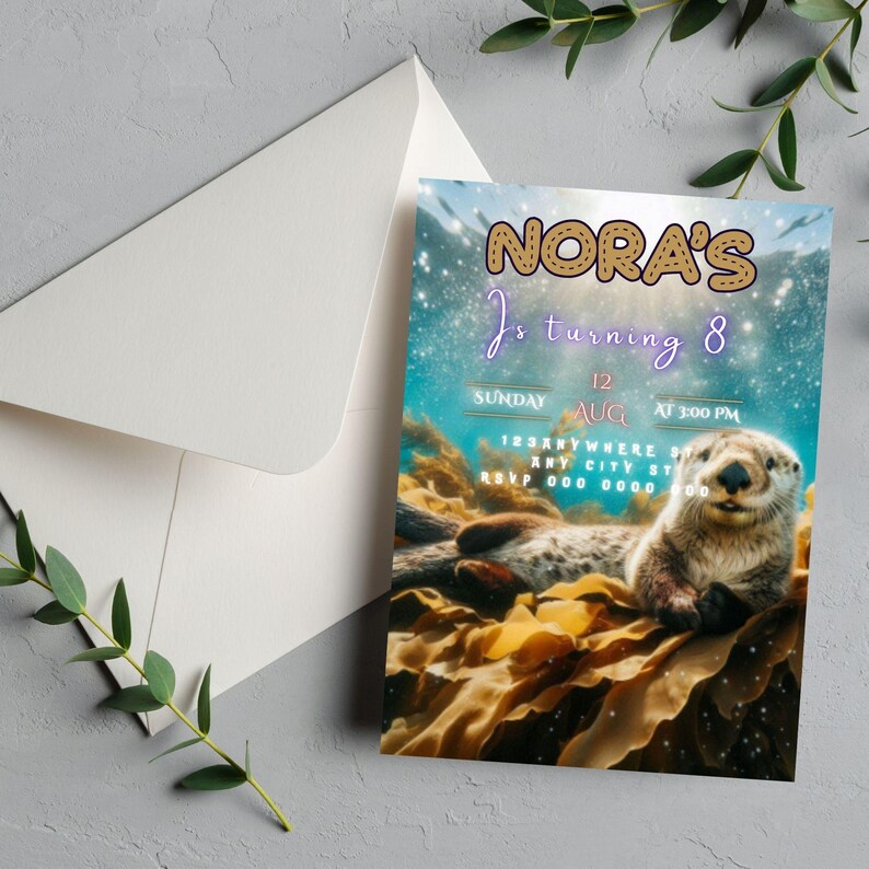 Otter Birthday Invitation, Boy's First Birthday Party Invite (digital ...