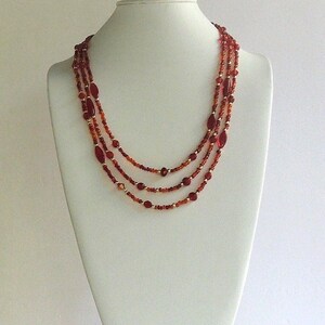 Long Red Beaded Multistrand Necklace - Etsy