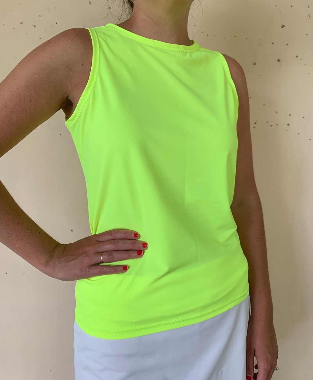 Neon Yellow High Neck Tieback Sleeveless Tank Top Pickleball Tennis ...