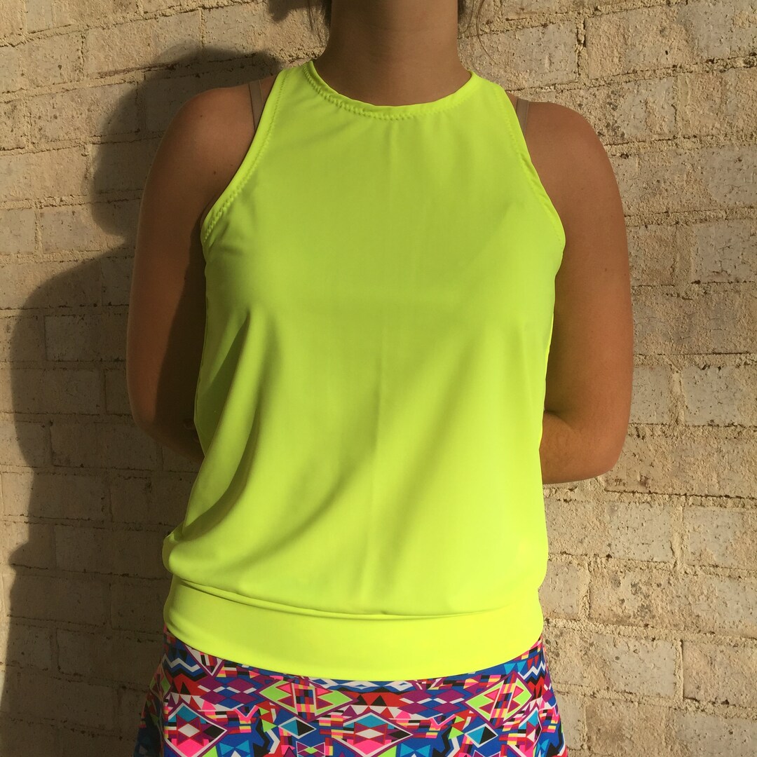 Neon Yellow Racerback Tank Top: Loose Fit Split Back - Exercise Top - Etsy