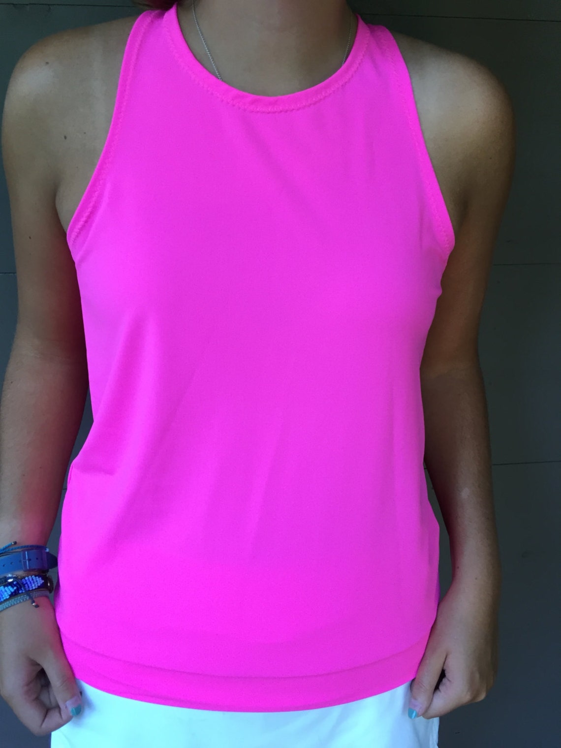 Neon Pink Loose Fit Racer Split Back Exercise Tank Top | Etsy