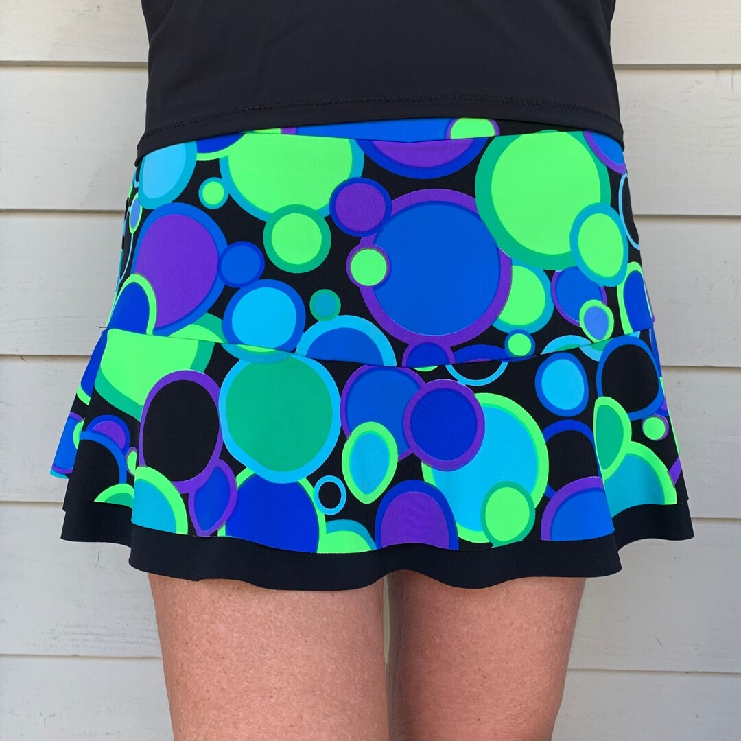 Pickleball Tennis Running Golf Skort Bright Neon Bubble Print Ruffle ...