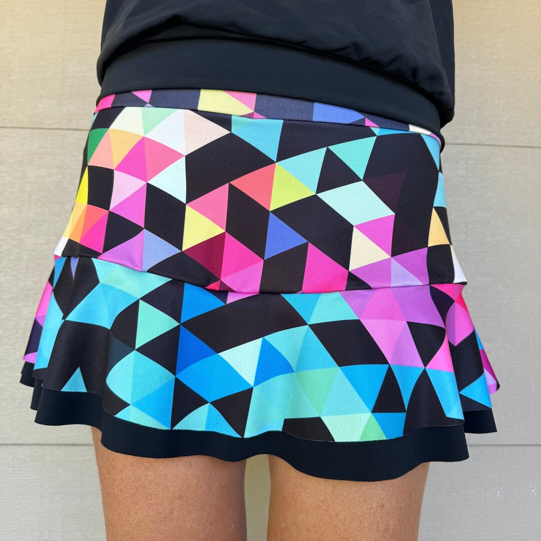 Pickleball Golf Tennis Running Skort Bright Multicolor Geometric Print ...