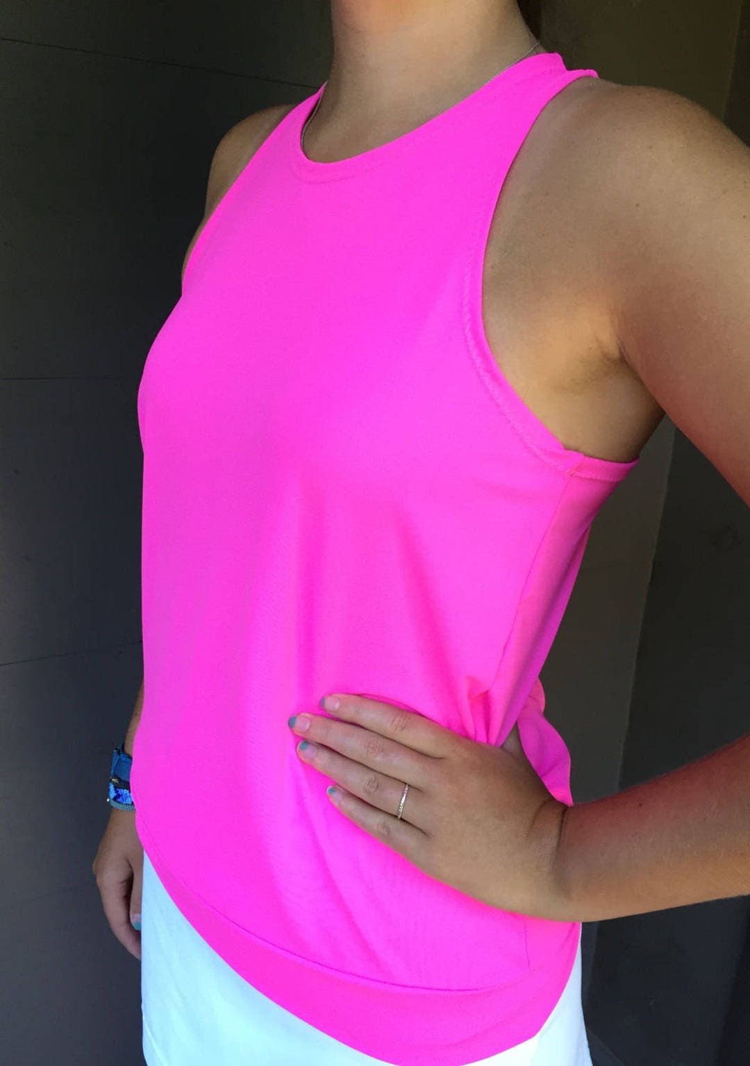 Large Neon Pink Loose Fit Racer Split Back Exercise Tank Top - Etsy