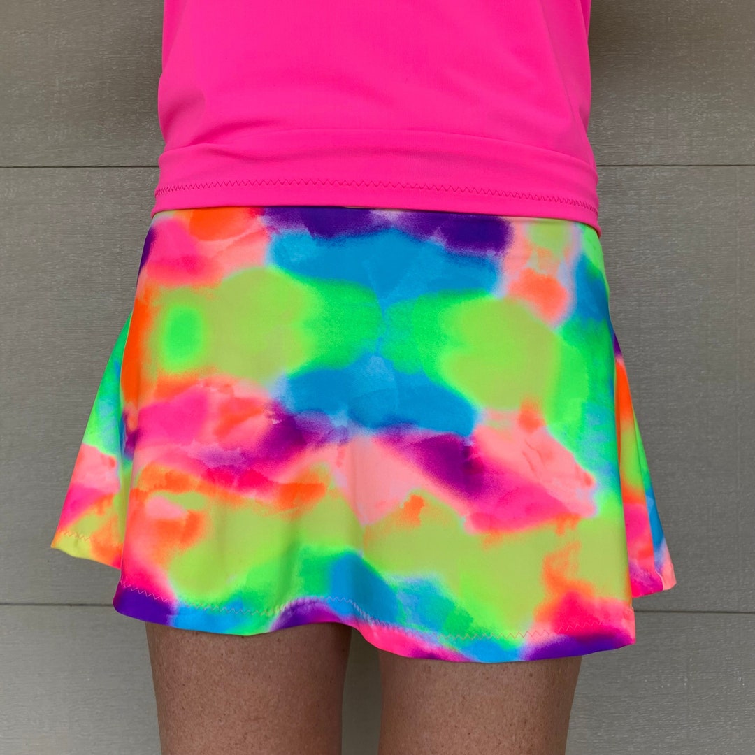 Activewear Skort Bright Neon Tiedye Print Aline Running Pickleball ...