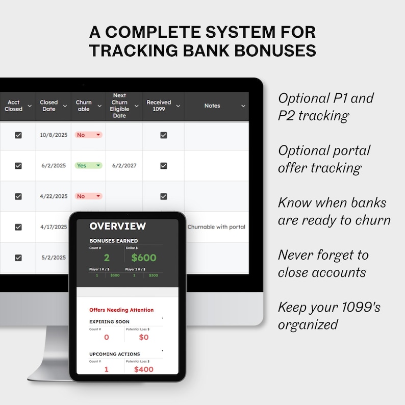 Bank Bonus Tracker Spreadsheet | Bank Churning Tracker | Google Sheets ...