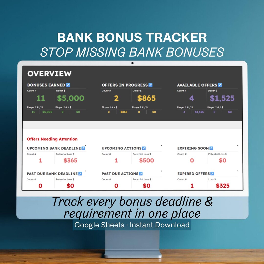 Bank Bonus Tracker Spreadsheet | Bank Churning Tracker | Google Sheets ...