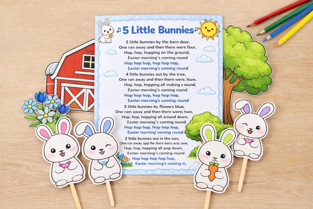 5 Little Bunnies Easter Song Puppets | Preschool Circle Time Activity ...