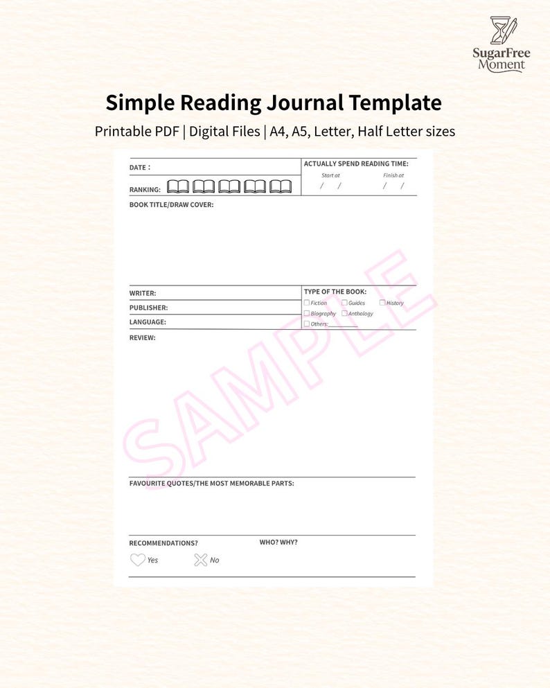Printable Reading Journal Template - Etsy