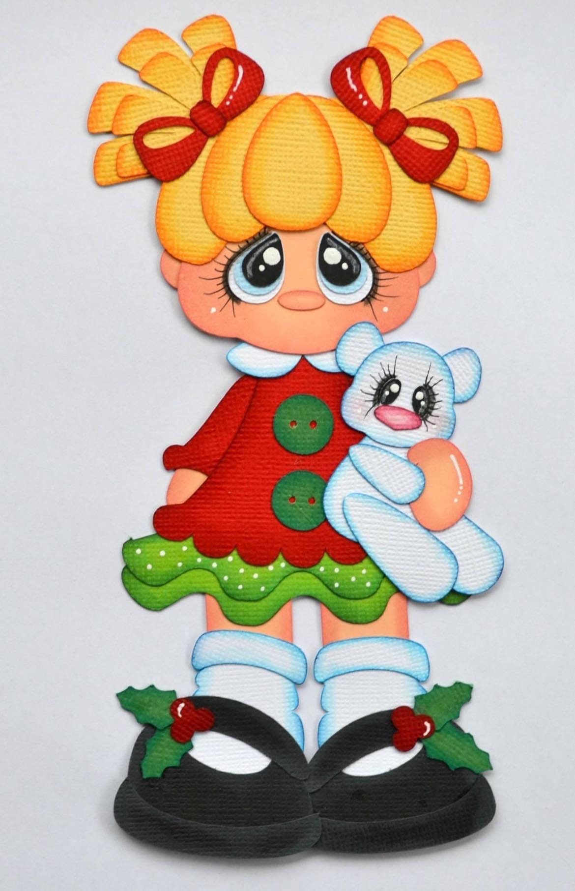 Paper Piecing Christmas Party Girl With Polar Bear, Scrapbook Page ...