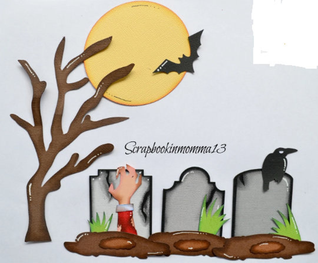 Paper Piecing Graveyard Scene, Halloween, Zombies, Scrapbook, Page ...