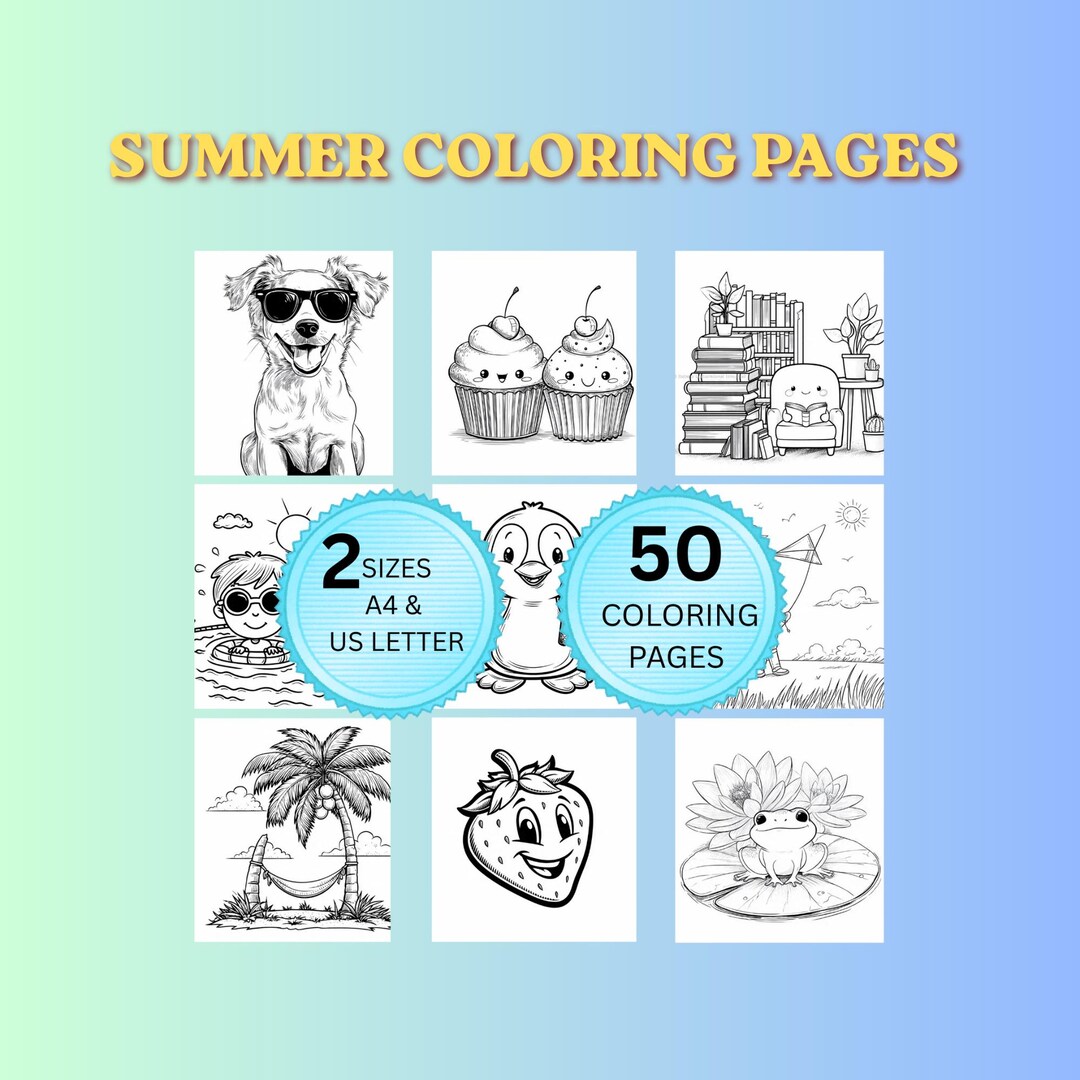 Summer Coloring Pages for Kids | Easy Bold Simple Art (digital Download ...