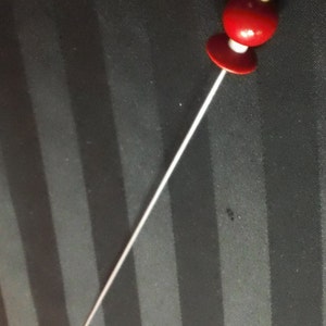 Vintage Red and White Beaded Hat Pin Retro Handmade Long Stick Pin ...