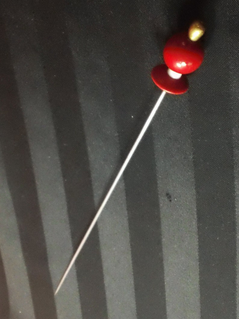 Vintage Red and White Beaded Hat Pin Retro Handmade Long - Etsy