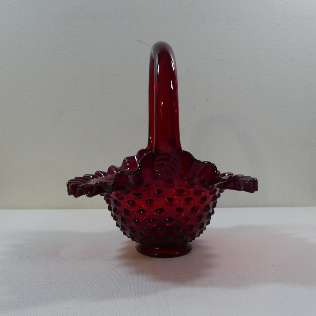 Vintage 70s Fenton Ruby Red Amberina Hobnail Pattern Glass 7" Basket ...