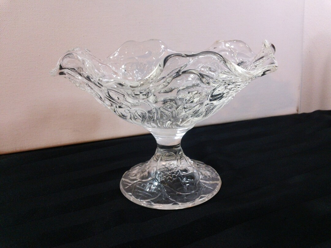 Fenton Glass Clear Water Lily Pattern Round Compote - Etsy