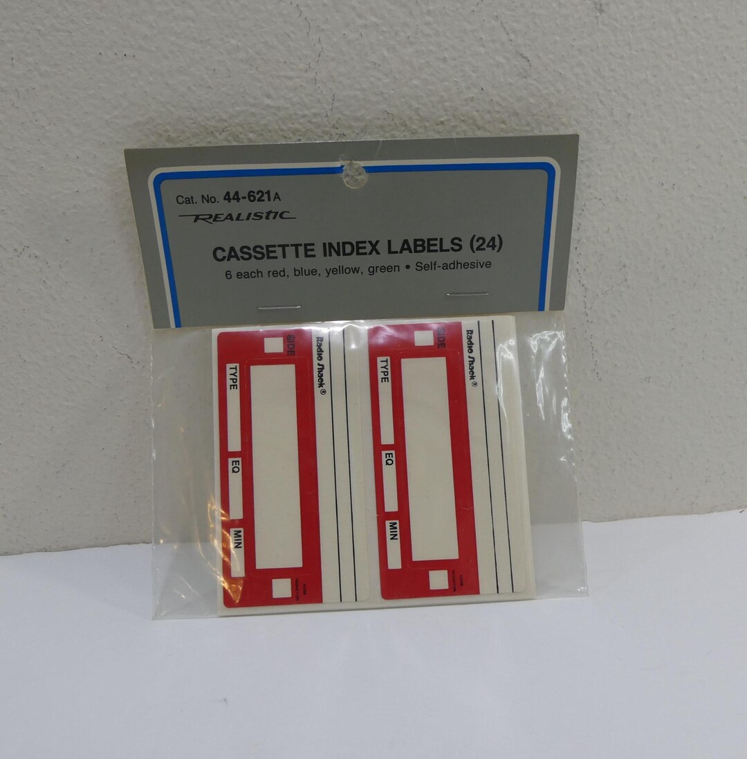 Vintage Realistic 24-pack of Cassette Index Labels ~ Radio Shack Cat ...