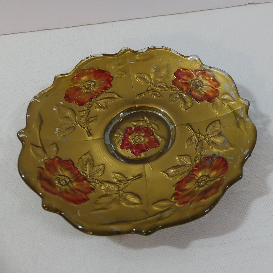 Antique Goofus Glass Intaglio Wild Rose Pattern 6" Footed Plate - Etsy