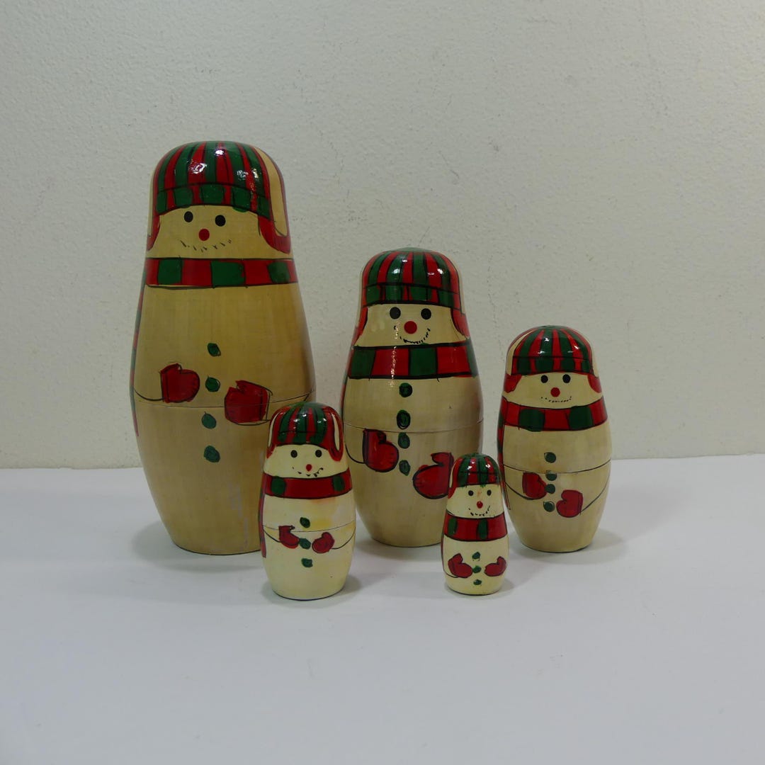 Vintage 5-piece Wooden Snowman Russian Matryoshka Nesting Doll Set - Etsy