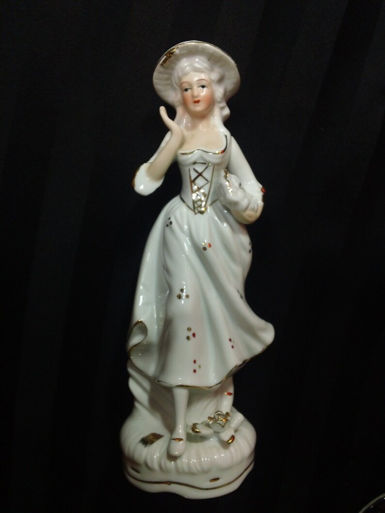 Vintage White Ceramic Colonial Woman With Hand Painted Accents - Etsy