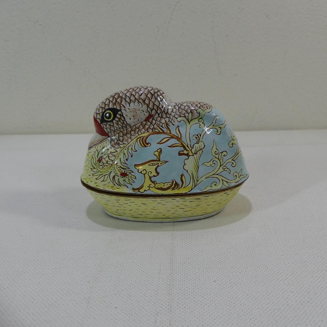 Vintage Copper Enamel Mandarin Duck on Nest Lidded Box - Etsy