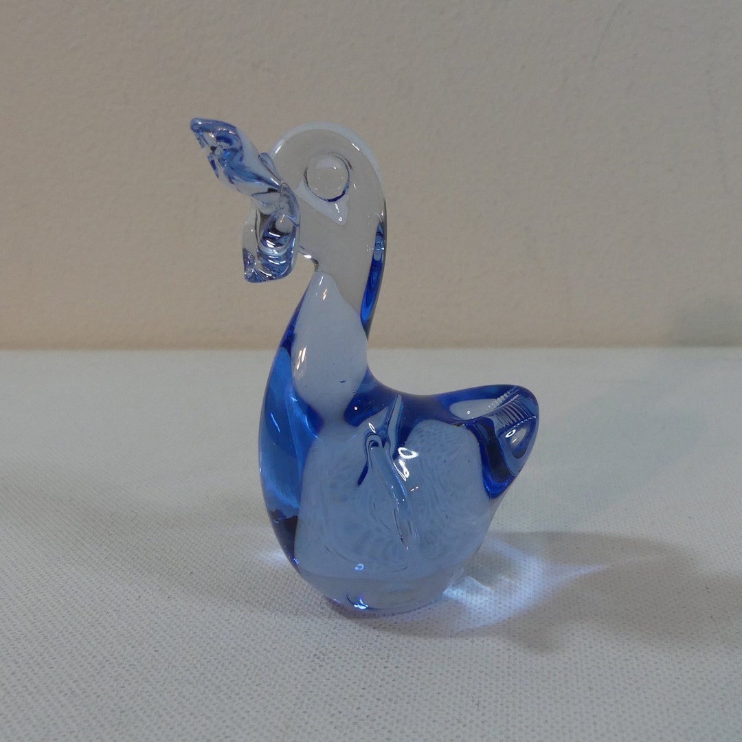Vintage Light Blue Crystal Art Glass Open Mouth Goose or Duck Figurine ...