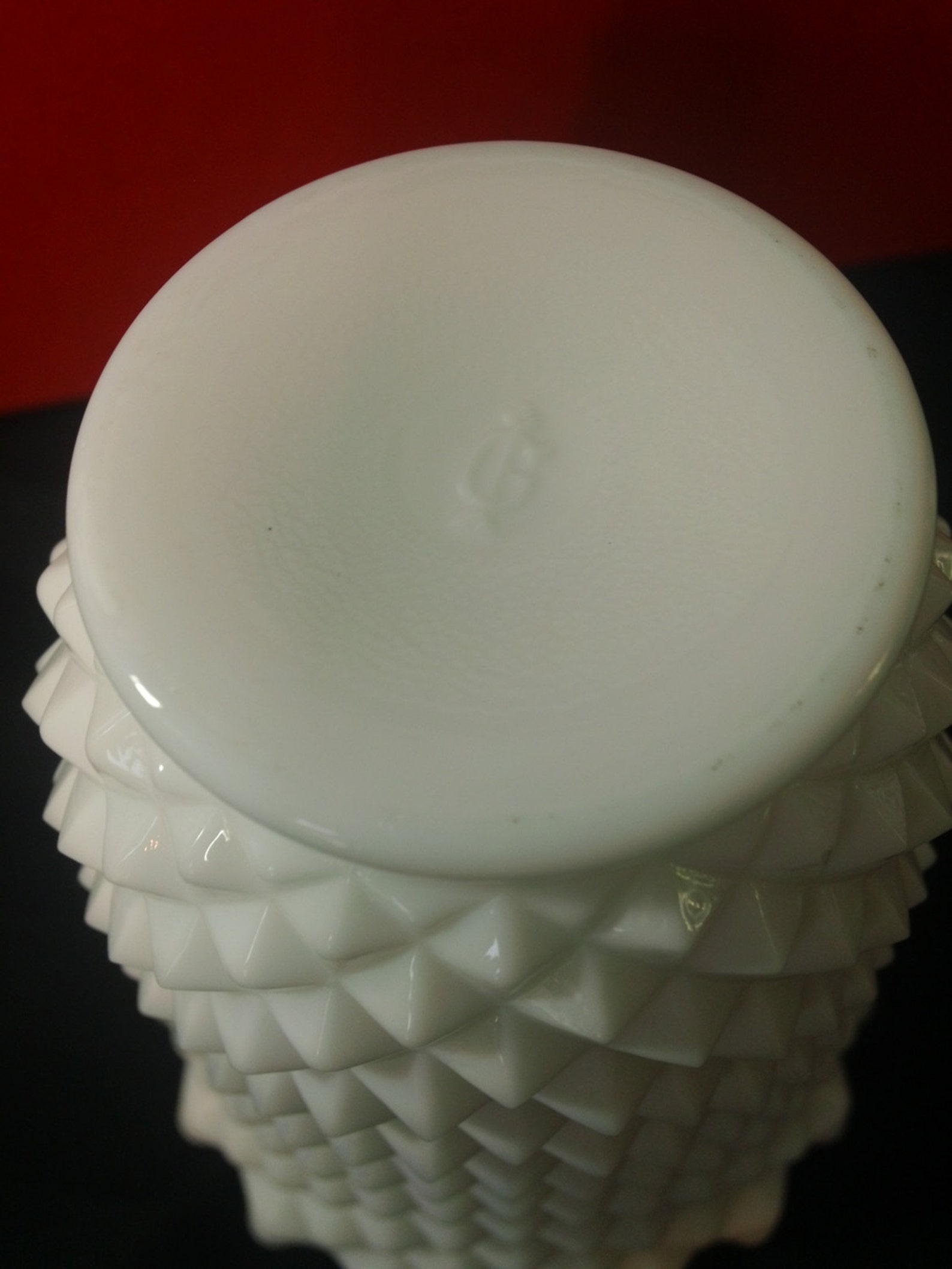 Vintage Imperial Glass Diamond Point Pattern Milk Glass Vase - Etsy