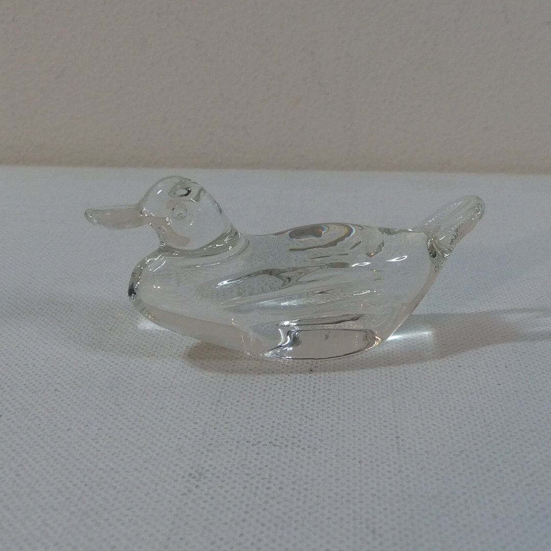 Figurina di anatra in miniatura in vetro trasparente artistico vintage ...