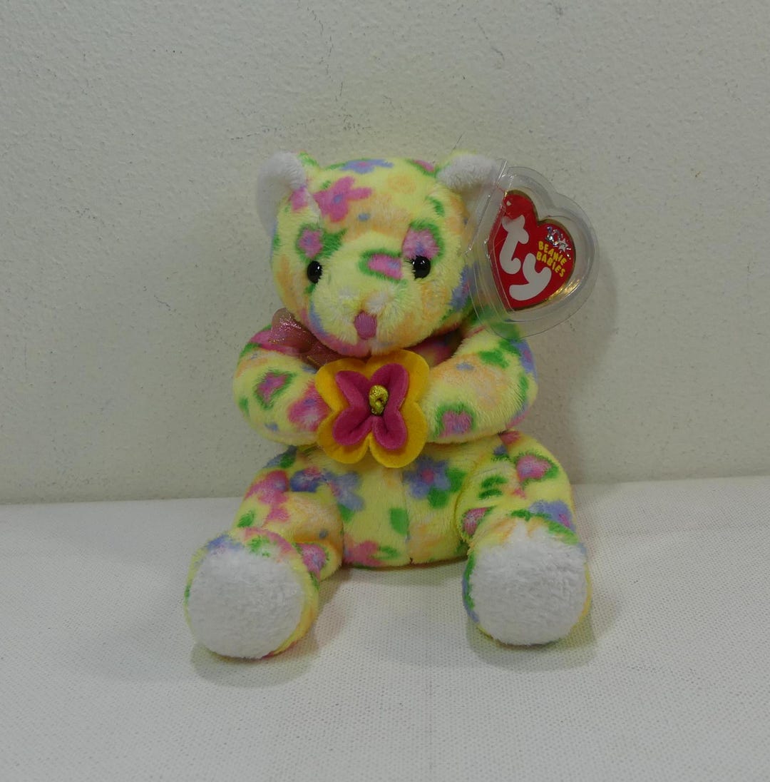 Bloom ~ Ty Beanie Babies Plush Sitting Floral Print Bear #4596 ...