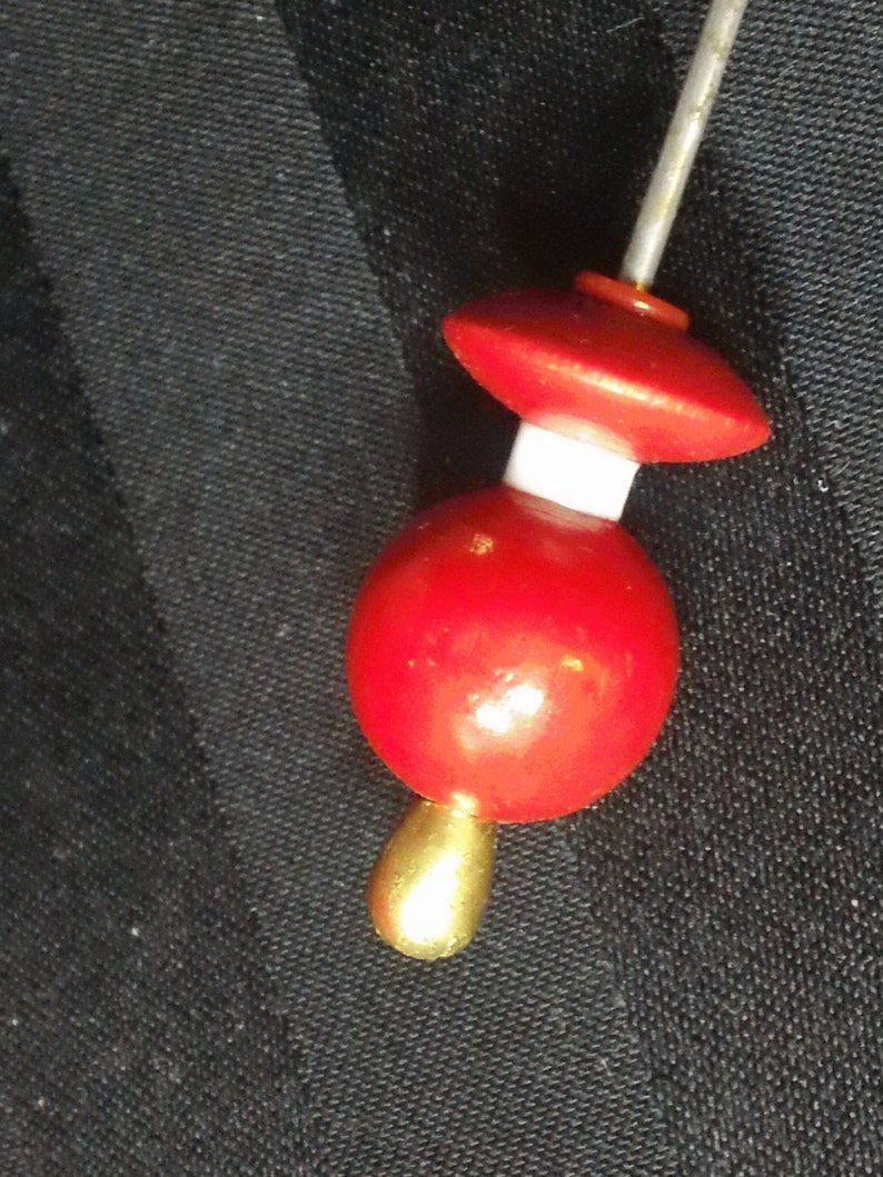 Vintage Red and White Beaded Hat Pin Retro Handmade Long - Etsy
