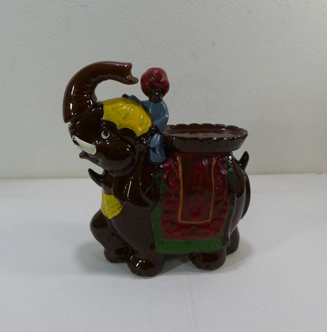 Vintage Decorated Indian Elephant With Rider Brown-glazed Ceramic ...
